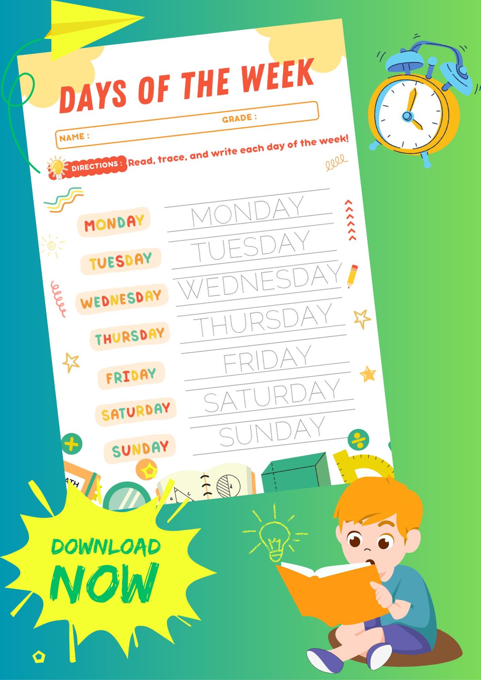 Days of the Week Tracing Worksheet – Handwriting Practice (printable ...