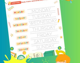Days of the Week Tracing Worksheet Printable | Preschool & Kindergarten ...