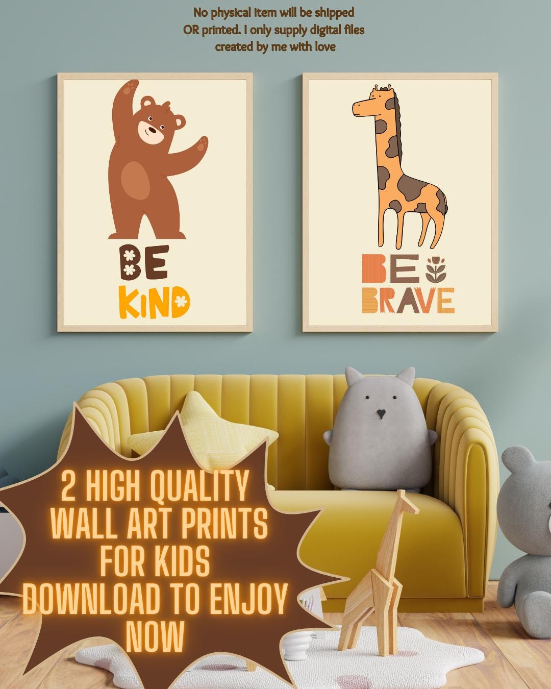 Be Kind Be Brave Animal Prints | Kids Room Wall Art | Nursery Digital ...