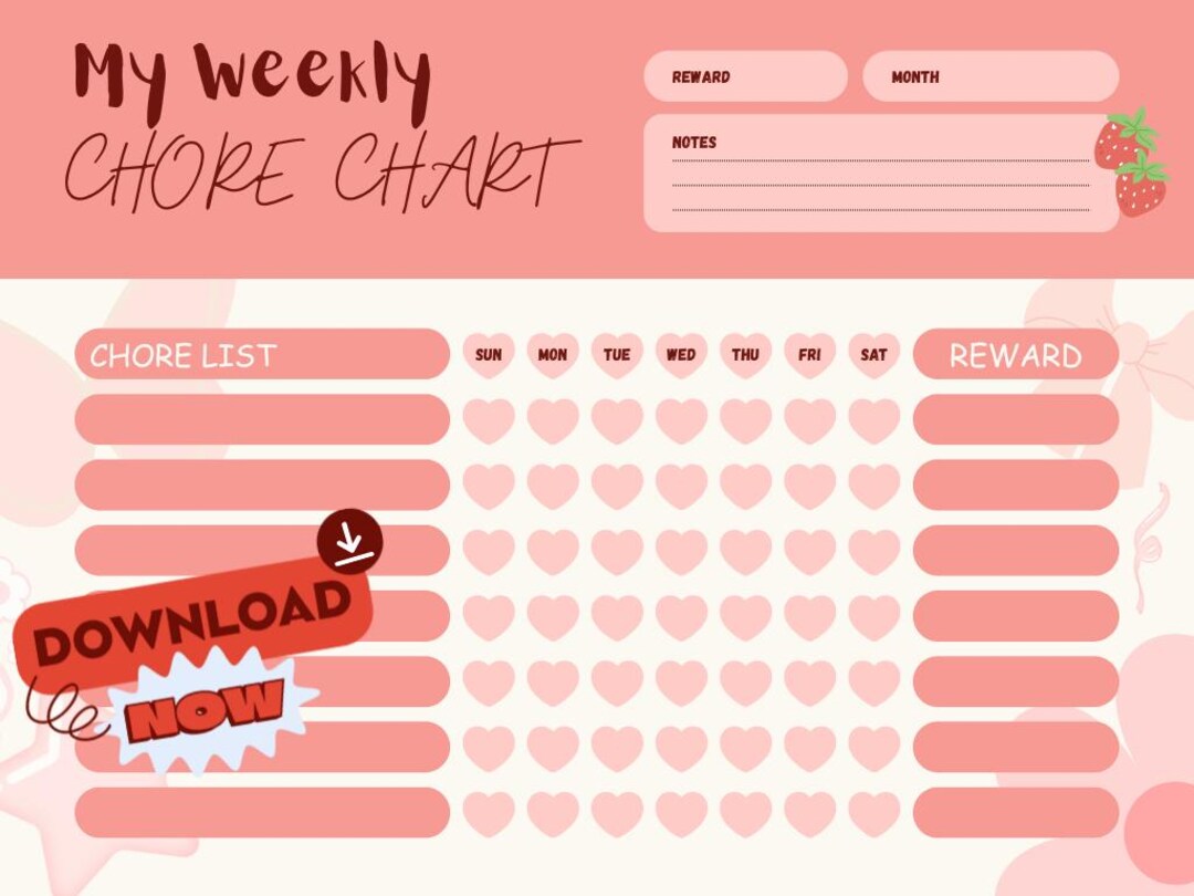 Valentine's Chore Chart | Pink Weekly Reward Tracker (PDF) - Etsy