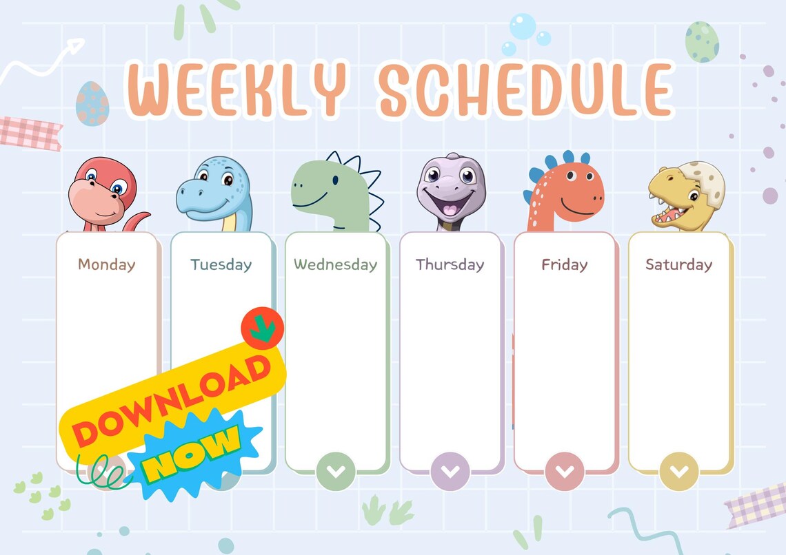 Kids Dinosaur Weekly Schedule Printable – Cute Planner for Kids ...