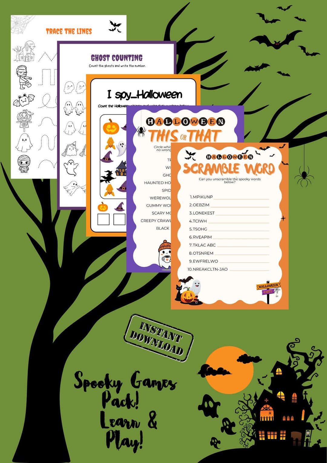 Halloween Activity Bundle | Printable Kids Games | I Spy, Word Scramble ...