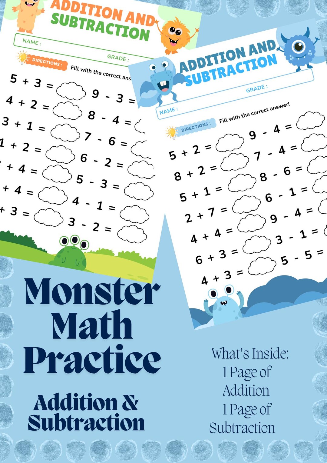 Monster Math Worksheets for Kids | Addition & Subtraction | Fun Math ...