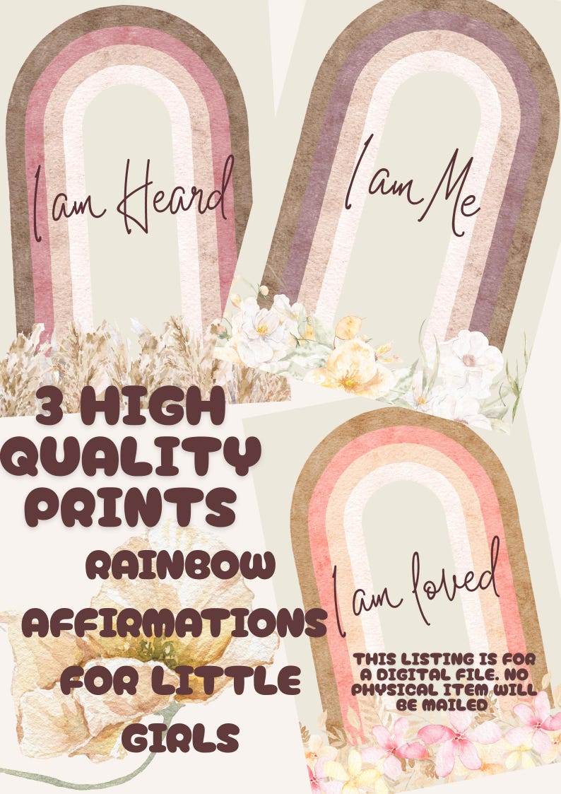 Rainbow Affirmation Wall Art for Girls | Set of 3 Positive Posters | I ...