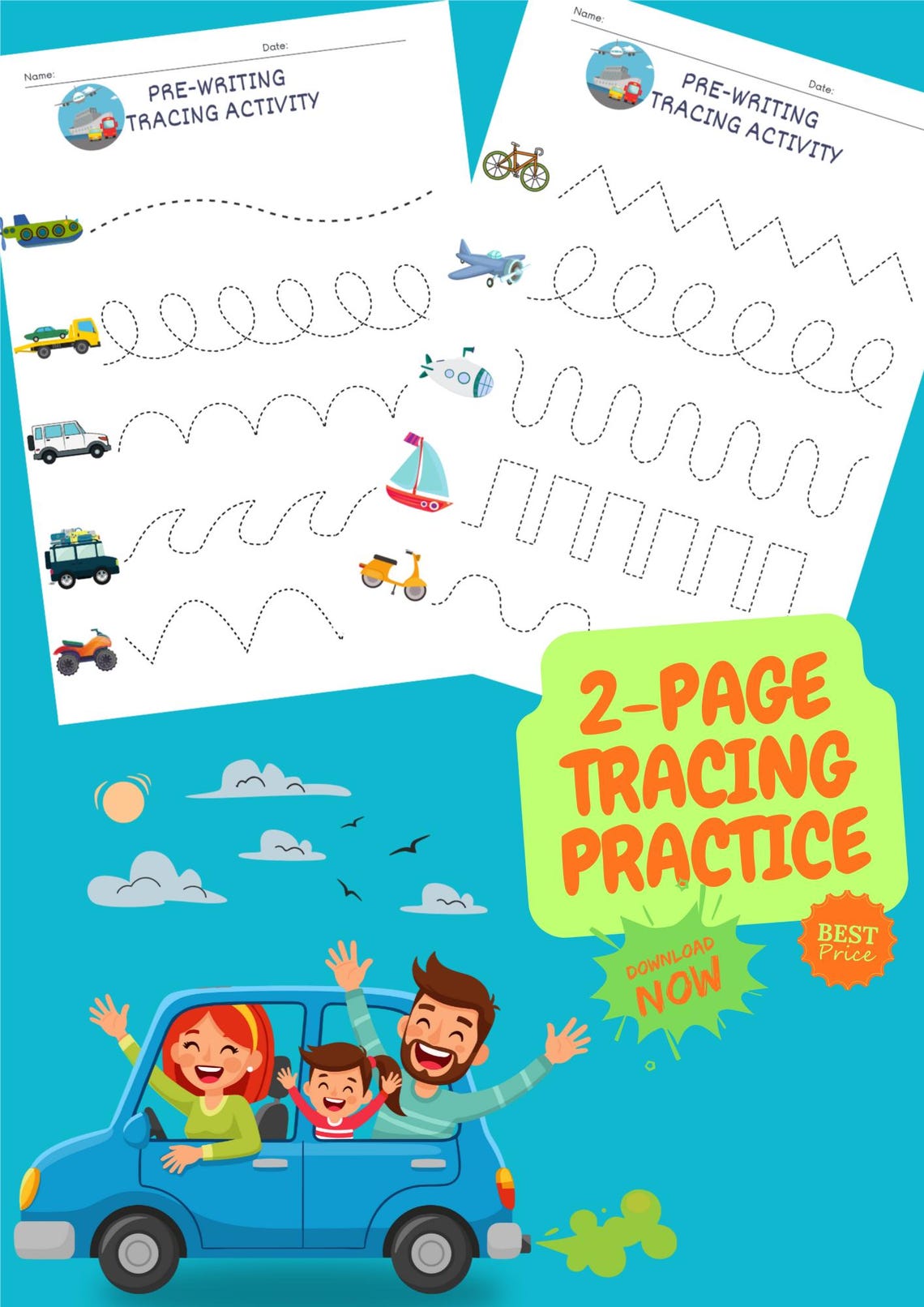 Pre Writing Practice - Cars Tracing Sheets – Fine Motor Skills ...