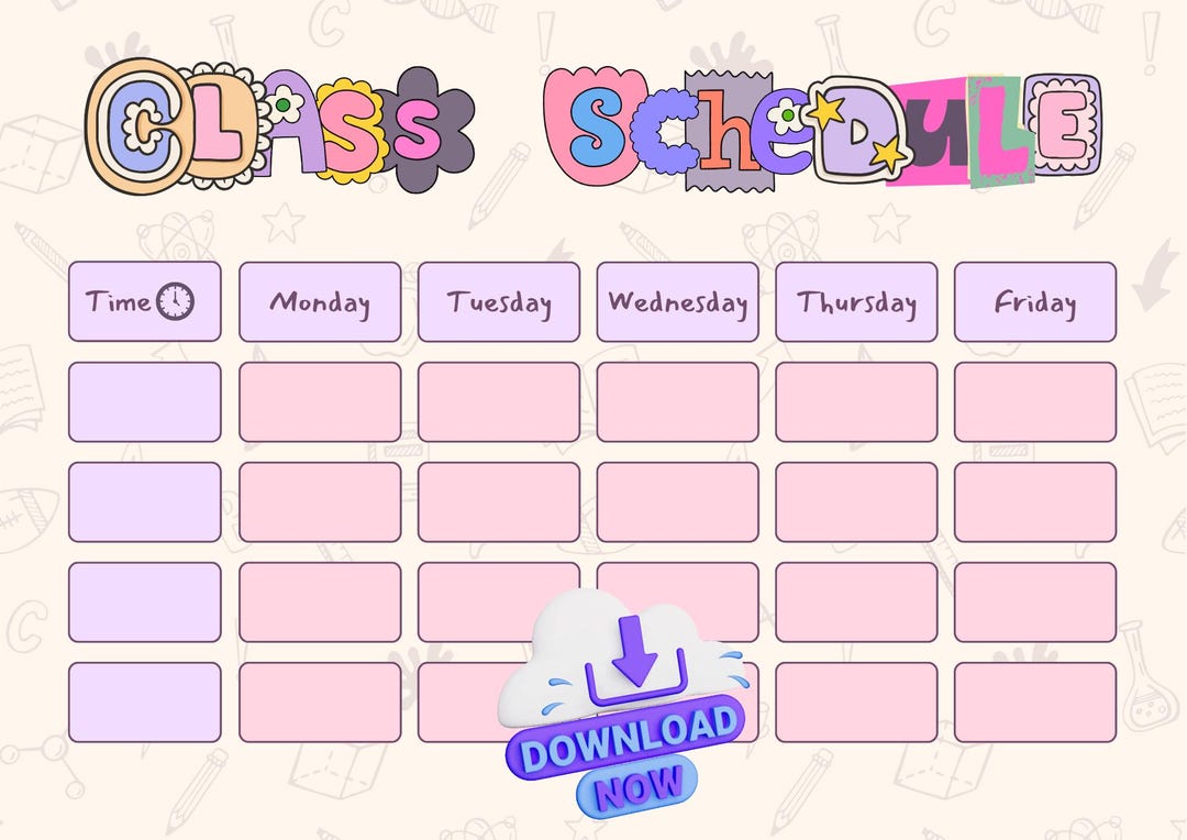 Printable Class Schedule for Kids – Cute Girly School Timetable | Back ...