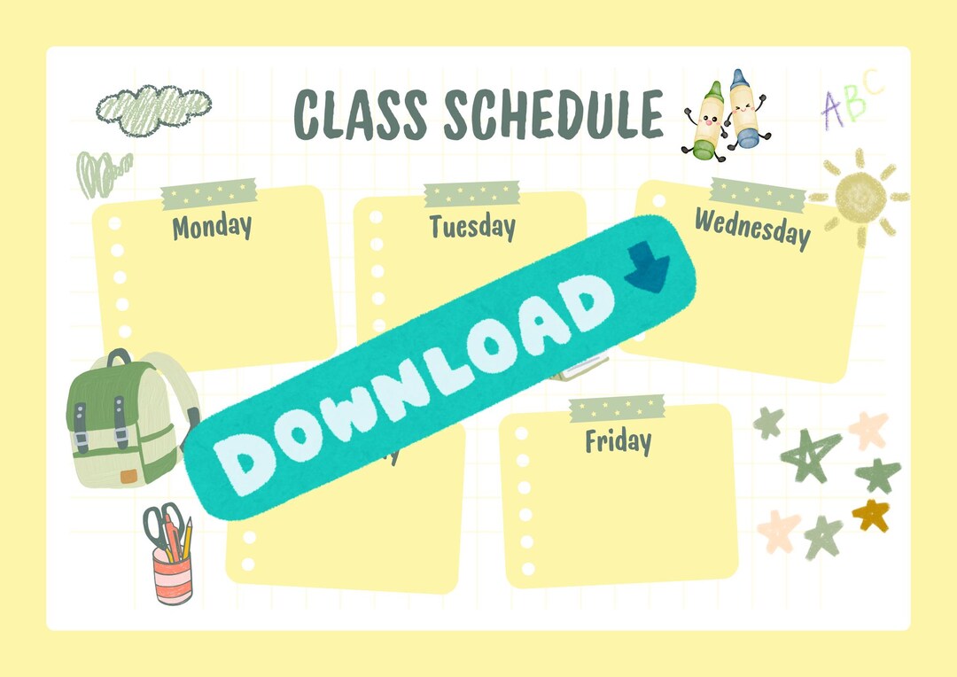 Printable Class Schedule – School Themed Weekly Planner (PDF Download ...