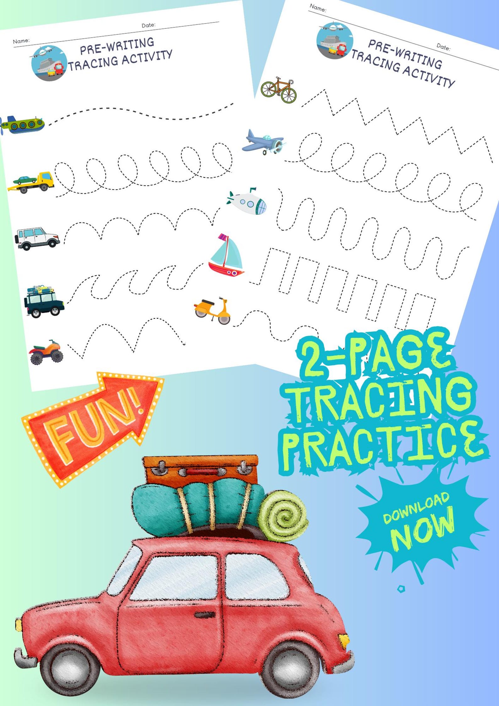 Pre Writing Practice - Cars Tracing Sheets – Fine Motor Skills ...