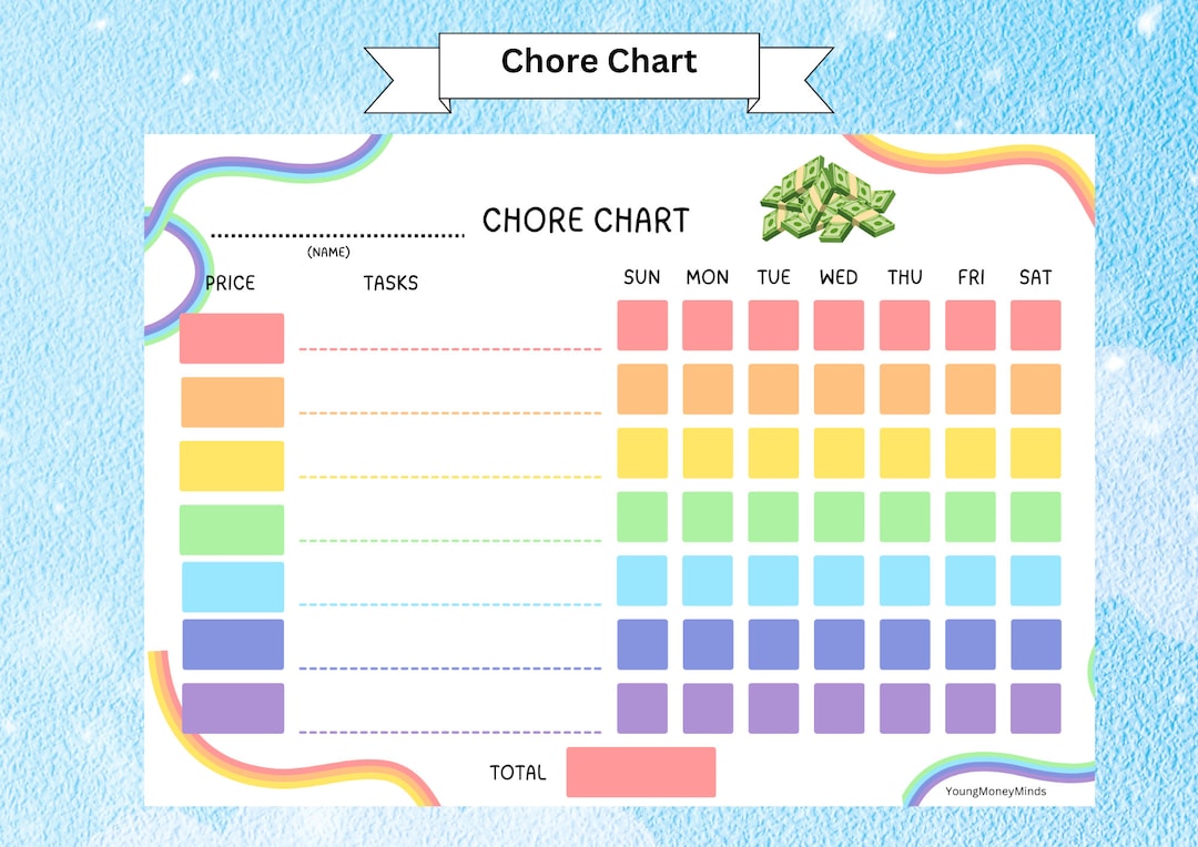 Printable Children's Chore Chart / Weekly Chore Chart for Kids / Chore Planner / Job Earning ...