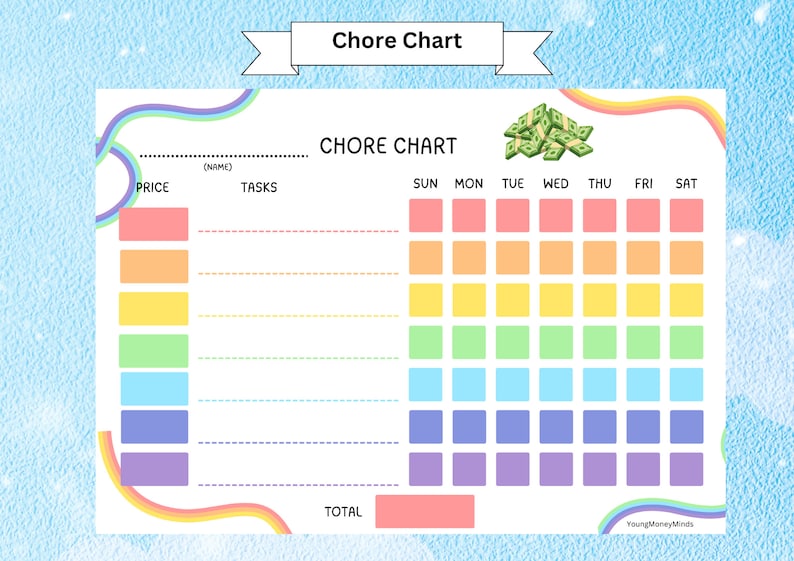 Printable Children's Chore Chart / Weekly Chore Chart for Kids / Chore ...