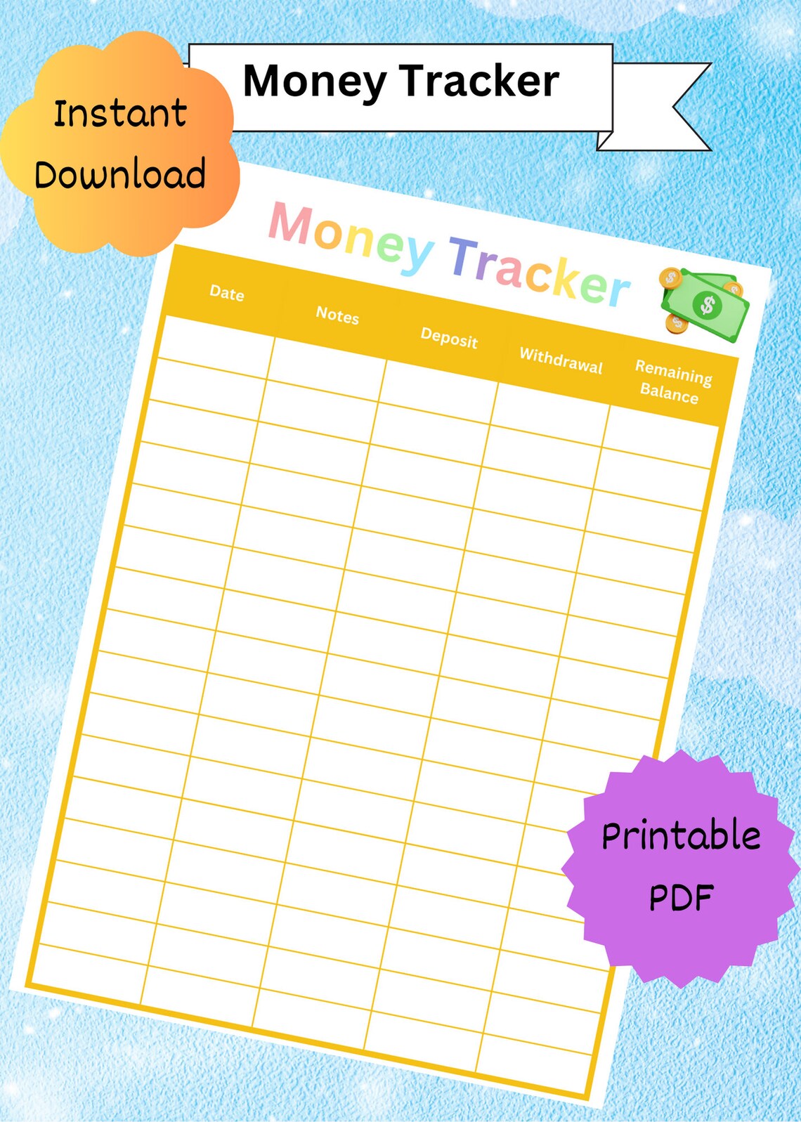 Printable Children's Simple Money Tracker / Kids Financial Expense and ...