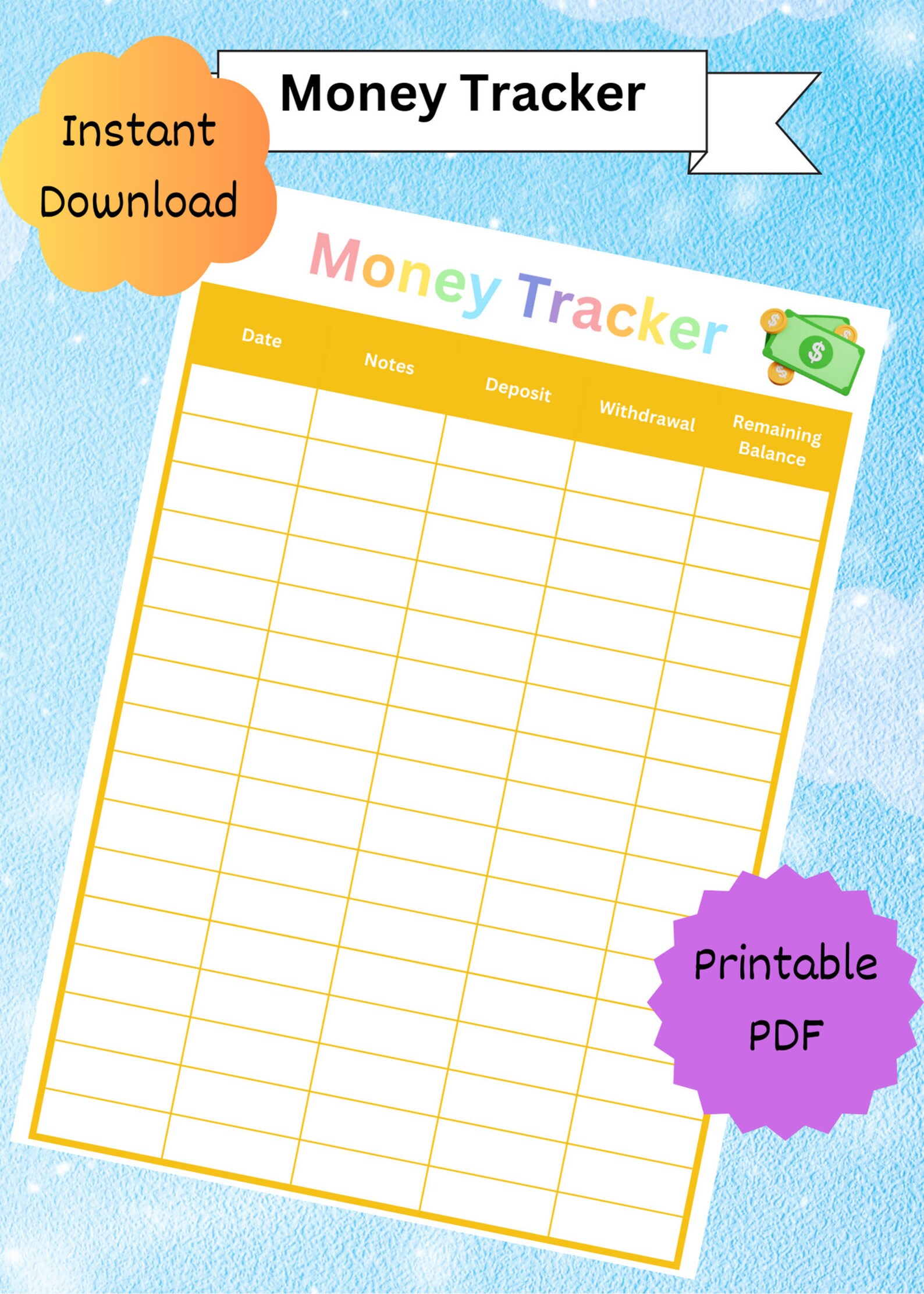 Printable Children's Simple Money Tracker / Kids Financial Expense and ...