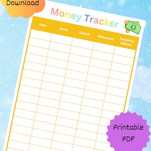Printable Children's Simple Money Tracker / Kids Financial Expense and ...
