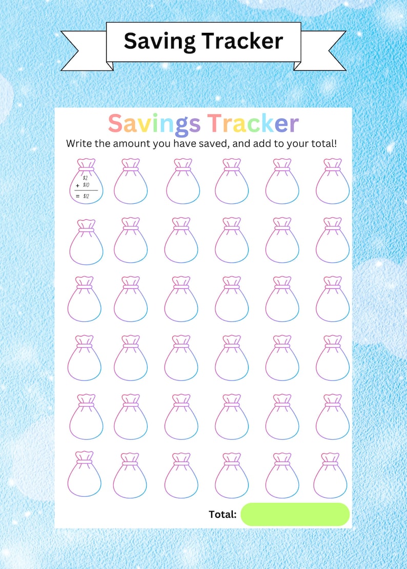Printable Children's Savings Tracker / Kids Financial Saving Template ...