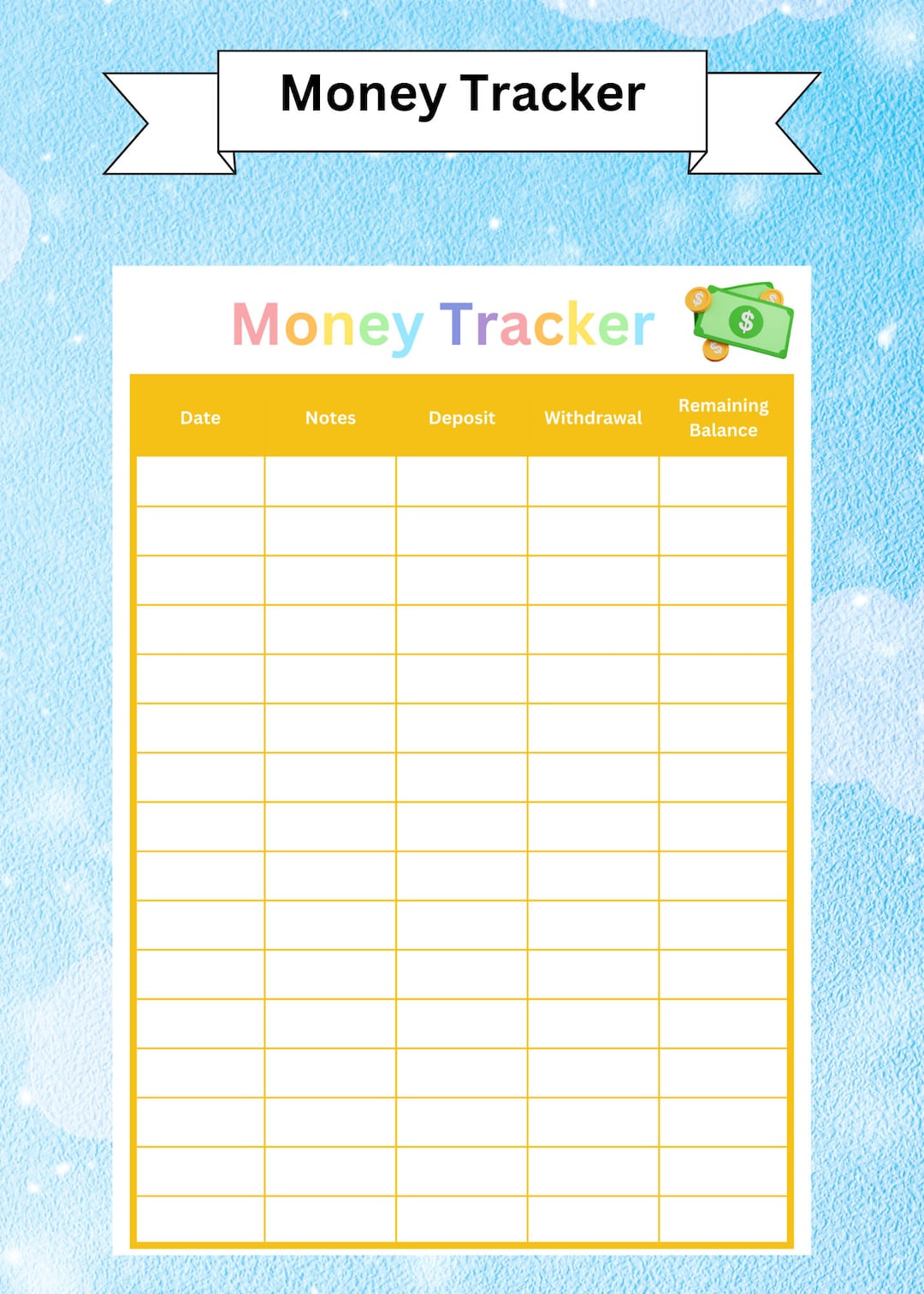 Printable Children's Simple Money Tracker / Kids Financial Expense and ...