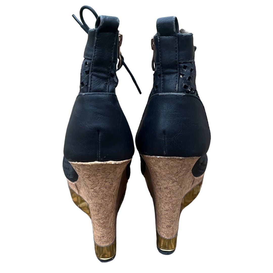 Vintage Y2K Platform Heel Wedges Womens 9 Faux Leather Cork Open City ...