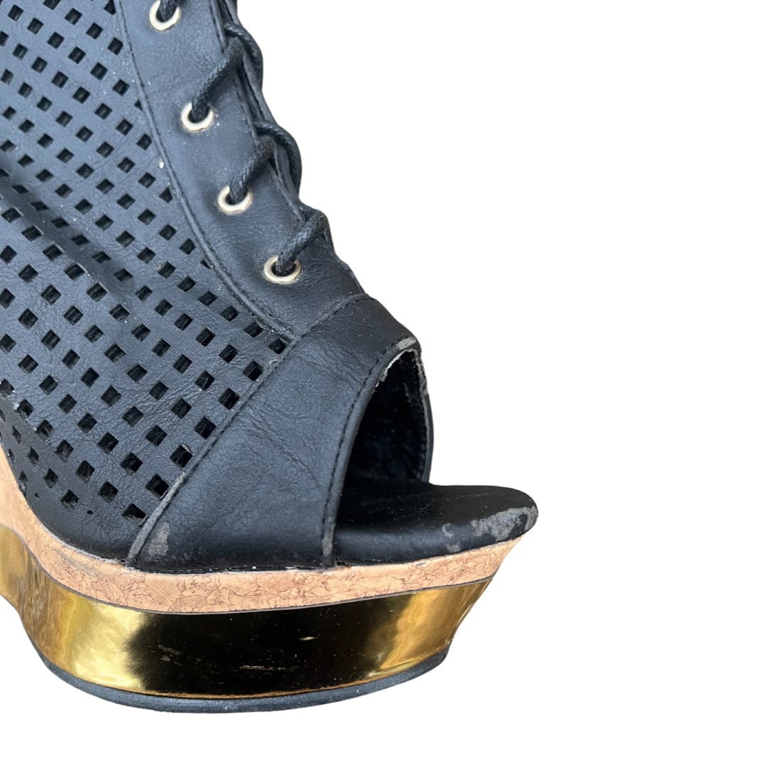 Vintage Y2K Platform Heel Wedges Womens 9 Faux Leather Cork Open City ...