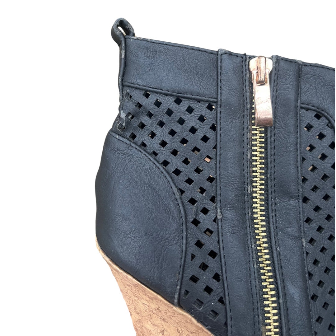 Vintage Y2K Platform Heel Wedges Womens 9 Faux Leather Cork Open City ...