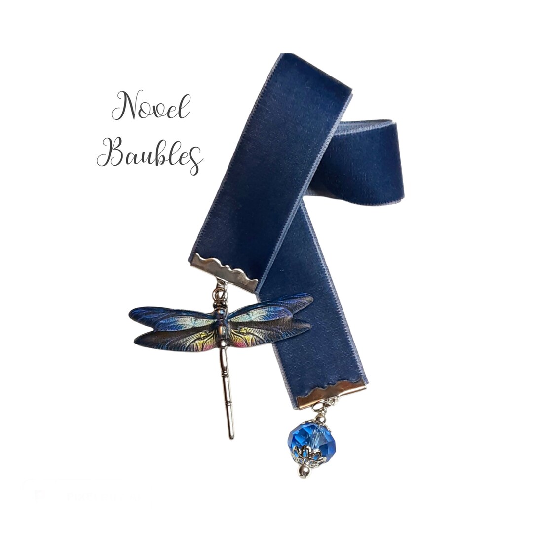 Dragonfly Ribbon Bookmark | Blue Velvet Bookmark for Book Lovers ...