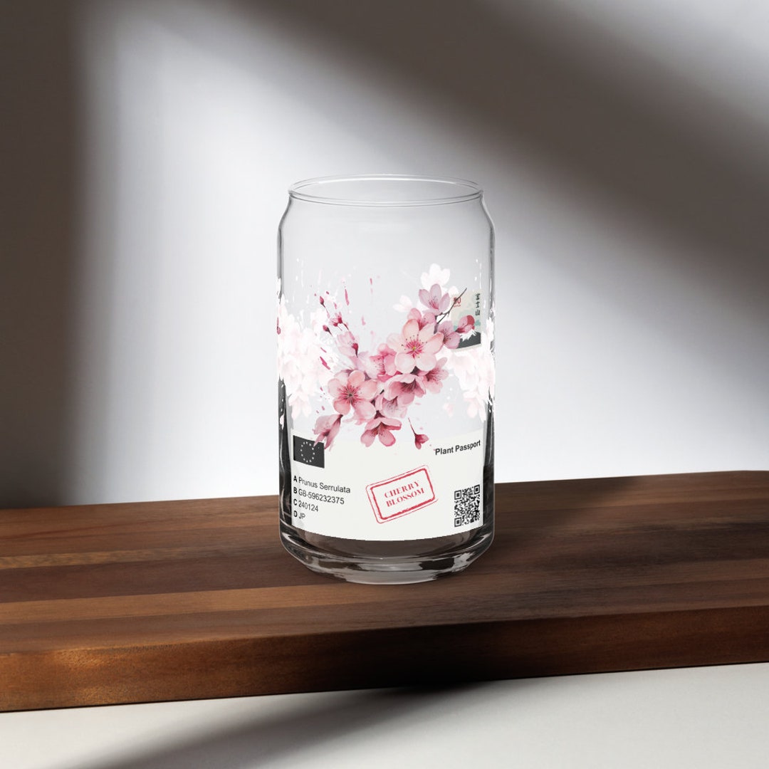 National Flower of Japan Cherry Blossom Can Shaped Glass With Plant ...