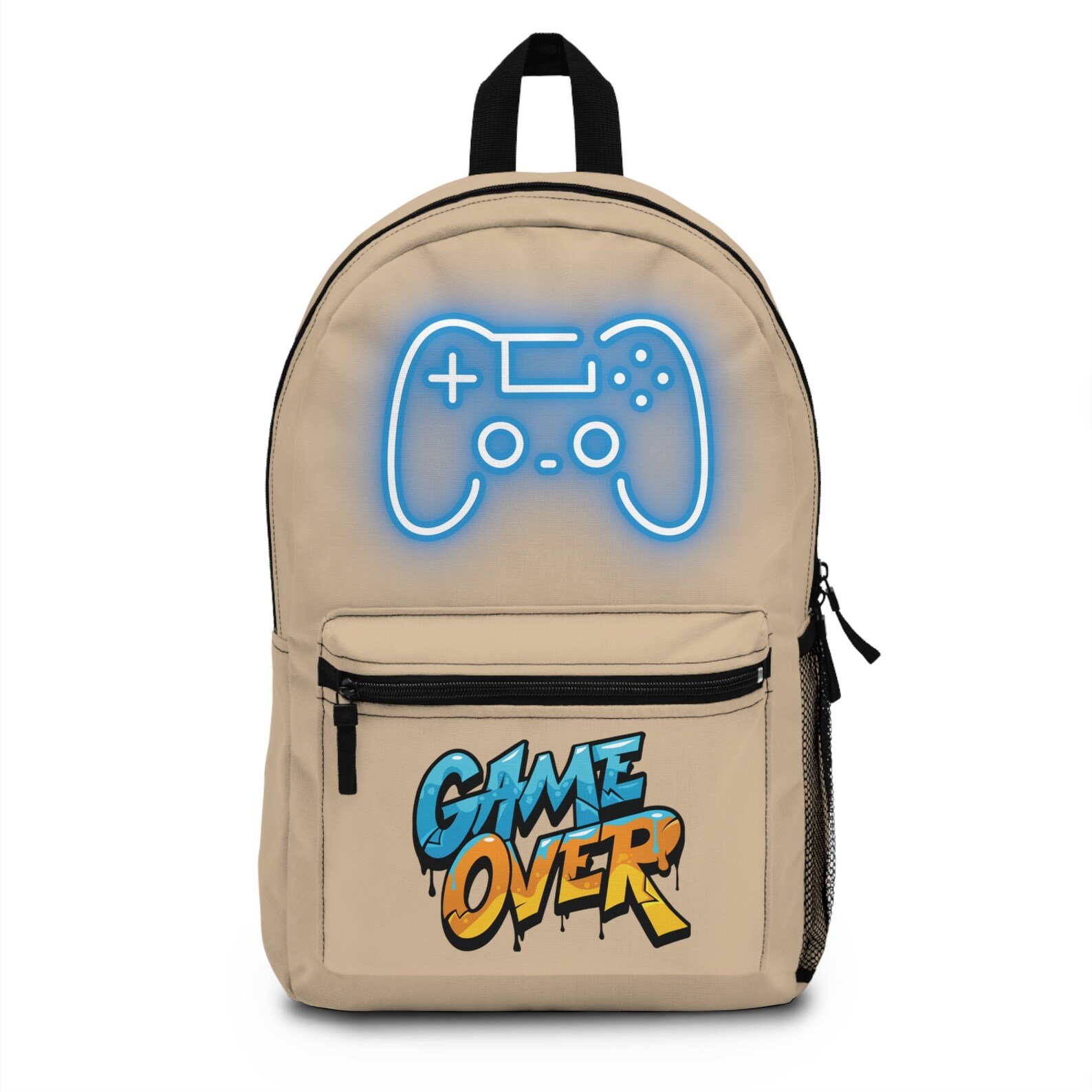 Gaming Backpack, Game Over Controller Blue on Beige Pack, for School or ...