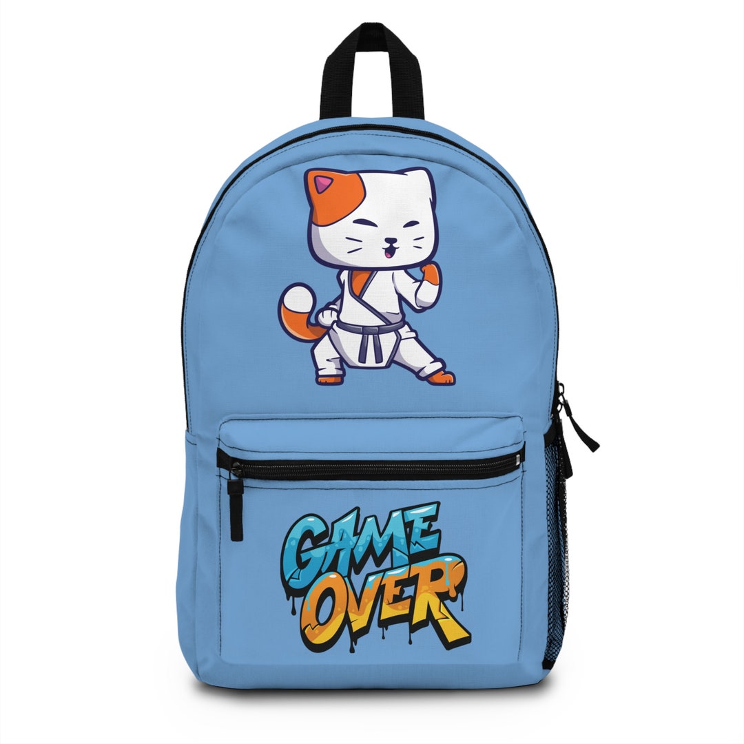 Gaming Backpack, Game Over Karate Cat on Blue Pack, for School or Fun ...