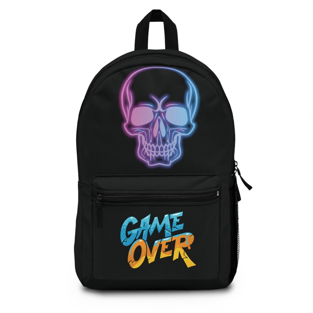 Gaming Backpack, Game Over Skull on Black Pack, for School or Fun. Bag ...