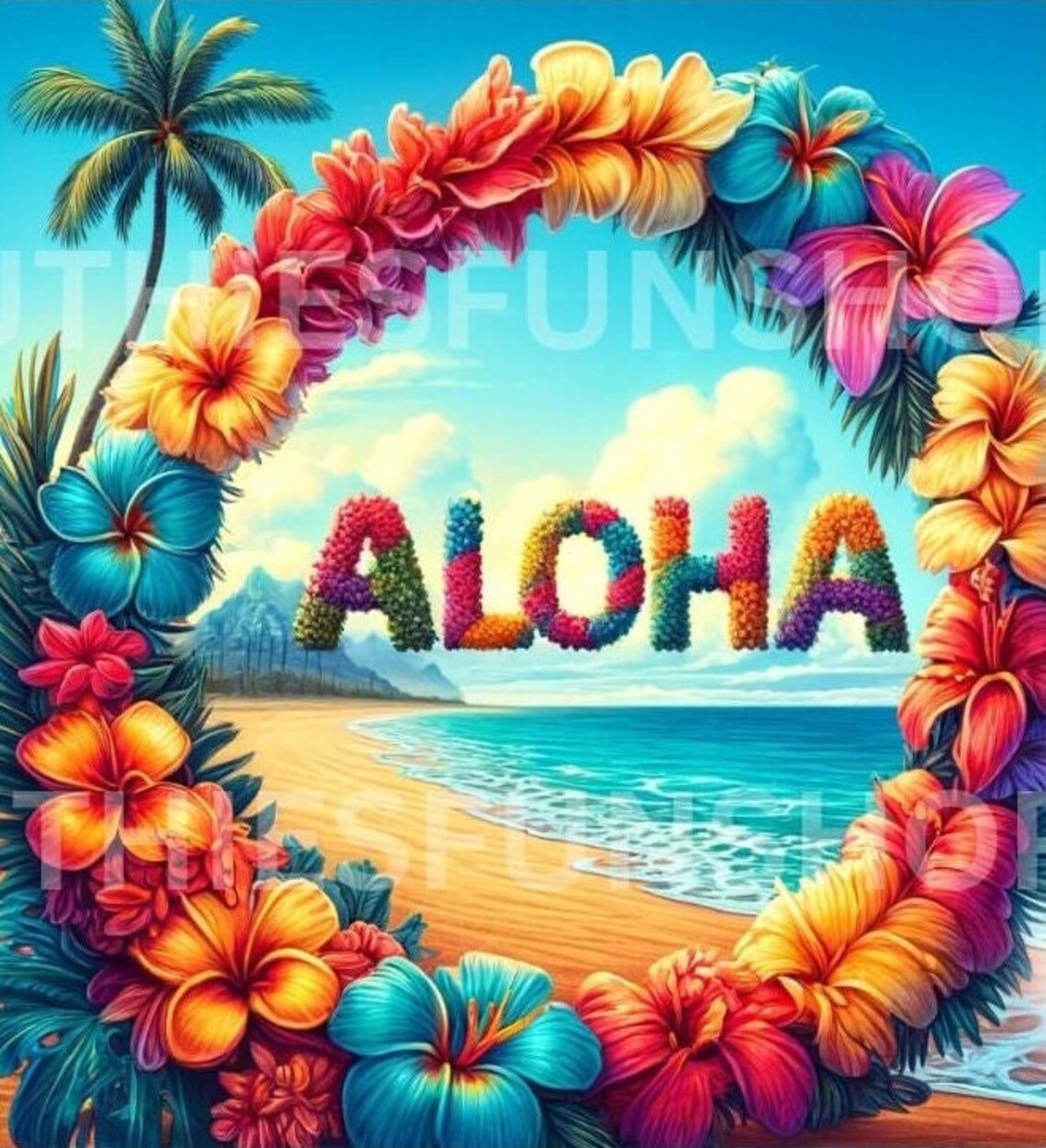 Hawaiian Lei Flowers Aloha Png/jpg/pdf Instant Files Mugs, Bags, Wall ...