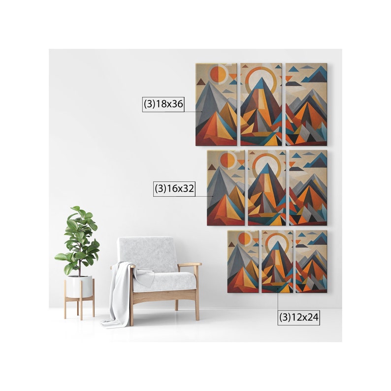 Honeydreamco Abstract Cubist Mountain 3-piece Canvas Wall Art Set ...