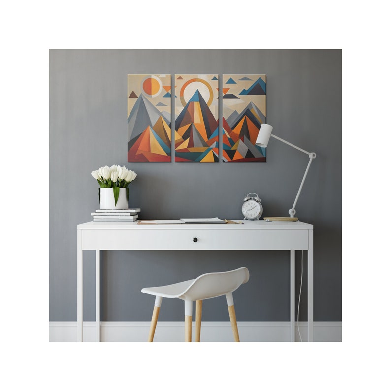 Honeydreamco Abstract Cubist Mountain 3-piece Canvas Wall Art Set ...