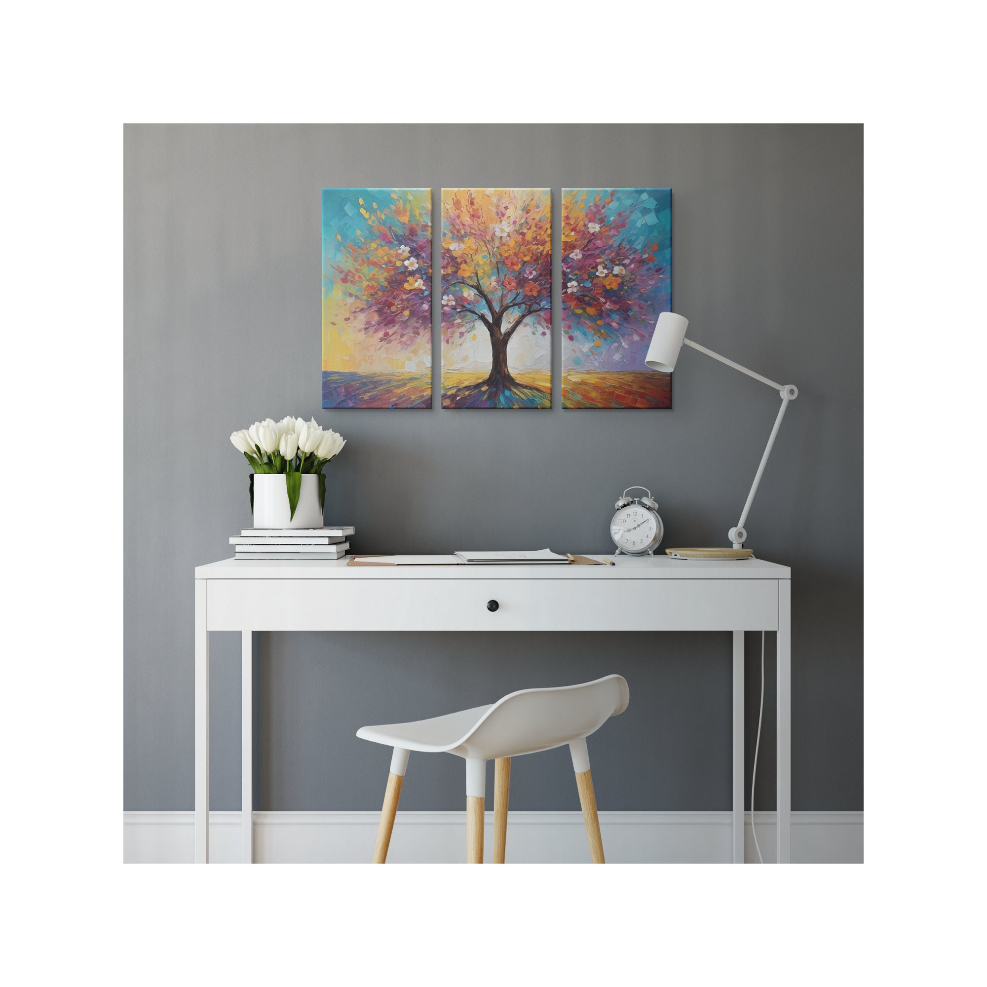 Honeydreamco Abstract Rainbow Tree Artwork 3-piece Canvas Wall Art Set ...