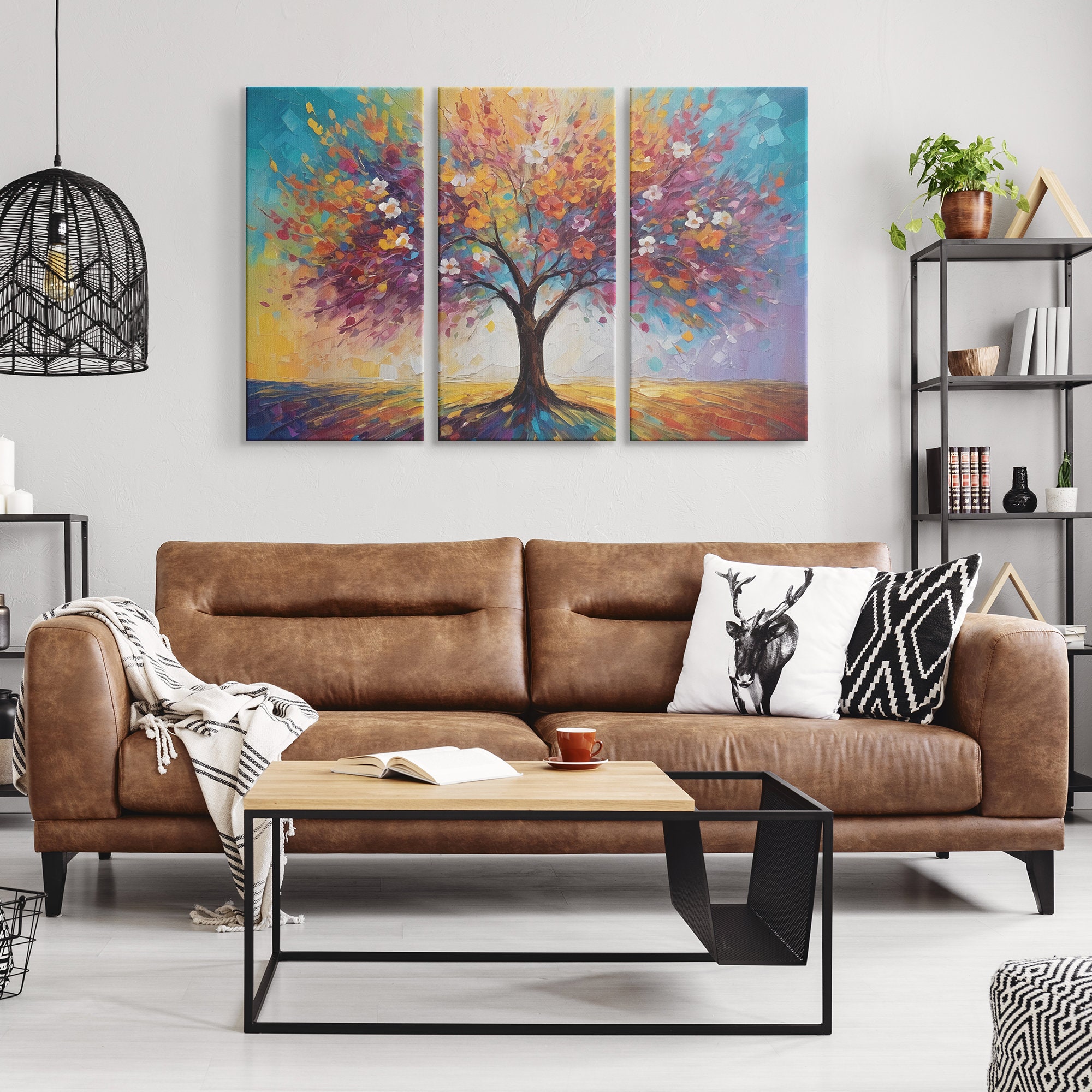 Honeydreamco Abstract Rainbow Tree Artwork 3-piece Canvas Wall Art Set ...
