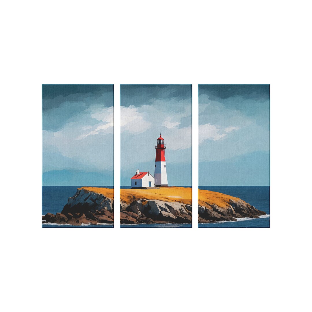 Honeydreamco Coastal Lighthouse Print 3-piece Canvas Wall Art Set ...