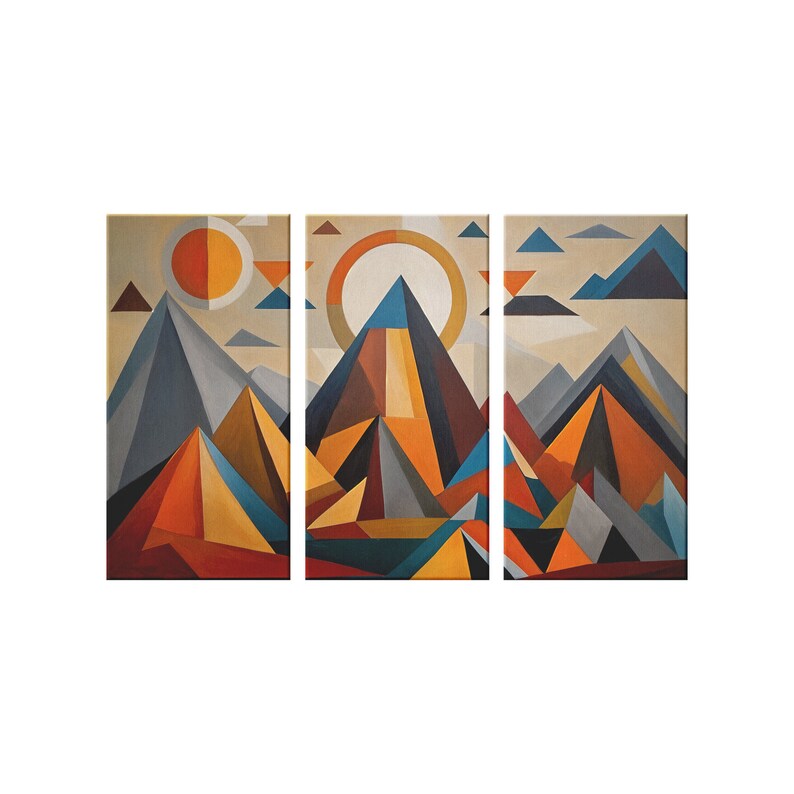 Honeydreamco Abstract Cubist Mountain 3-piece Canvas Wall Art Set ...