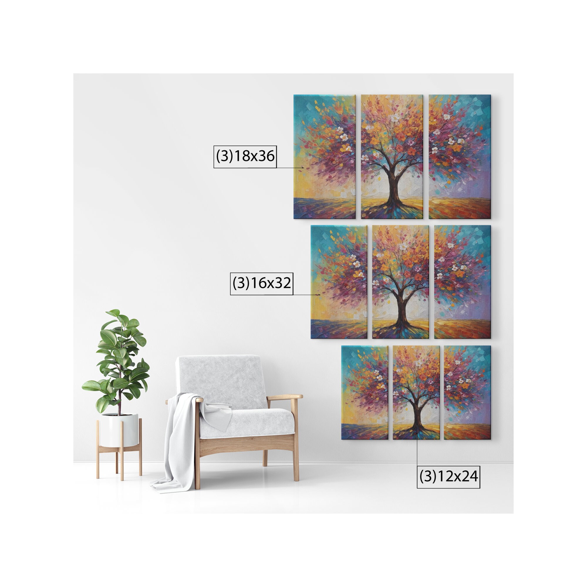 Honeydreamco Abstract Rainbow Tree Artwork 3-piece Canvas Wall Art Set ...