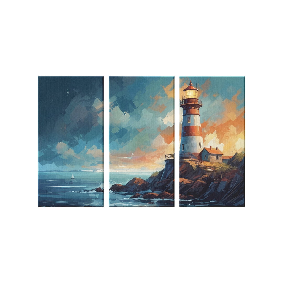Honeydreamco Abstract Lighthouse Sunset 3-piece Canvas Wall Art Set ...