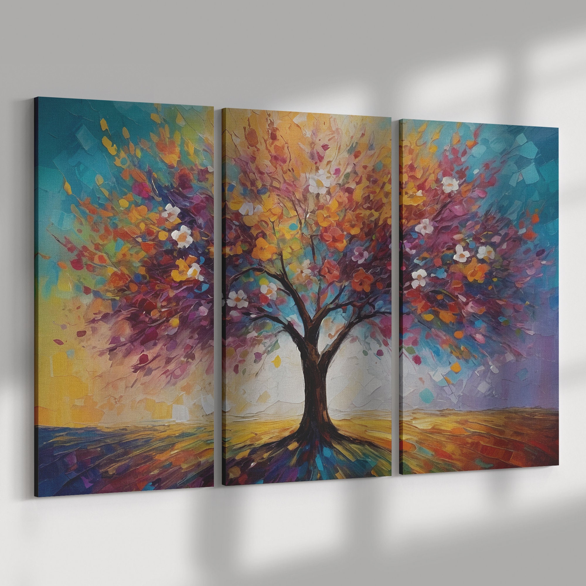 Honeydreamco Abstract Rainbow Tree Artwork 3-piece Canvas Wall Art Set ...