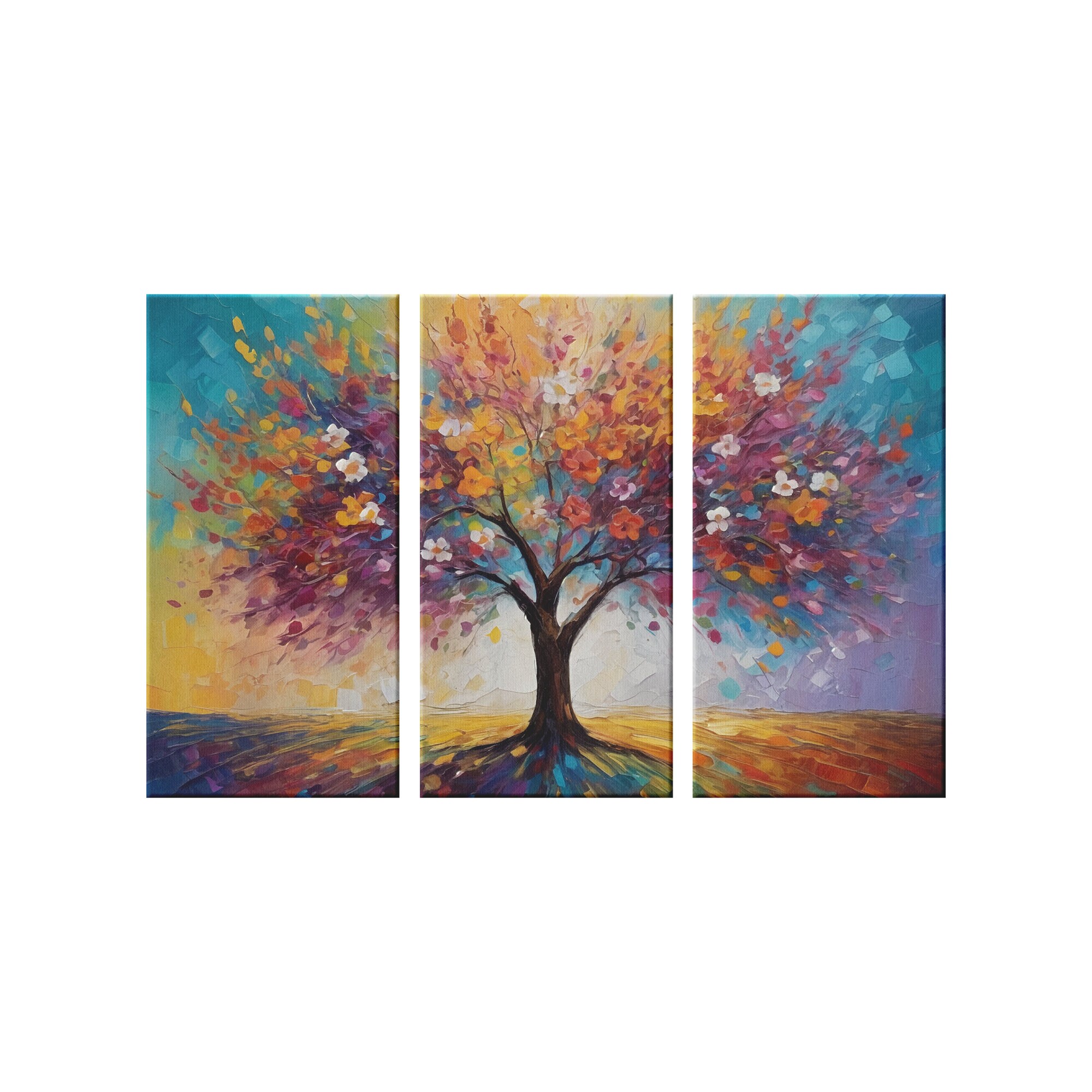 Honeydreamco Abstract Rainbow Tree Artwork 3-piece Canvas Wall Art Set ...