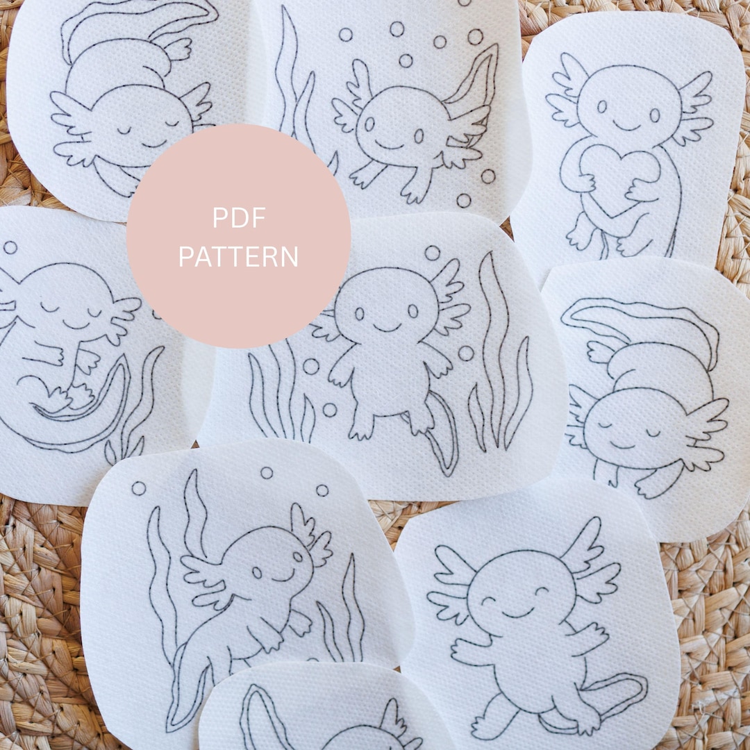 Axolotl Stick and Stitch Embroidery Patterns • Axolotl PDF Stickers ...