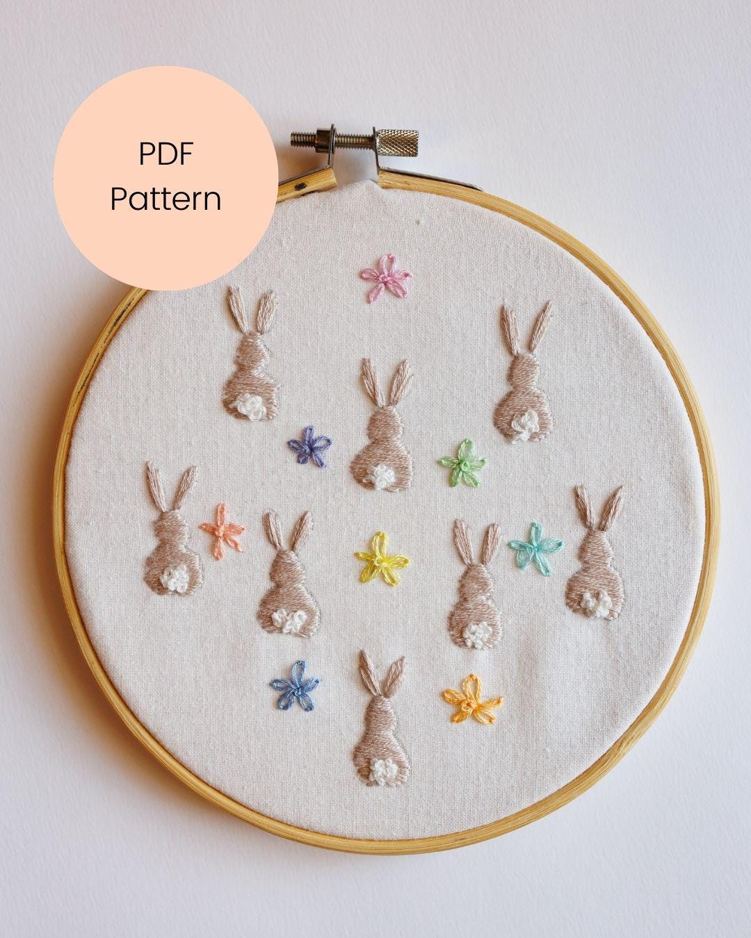 Bunny Tail Embroidery Pattern PDF Spring Rabbit & Flower Hoop Art Cute ...