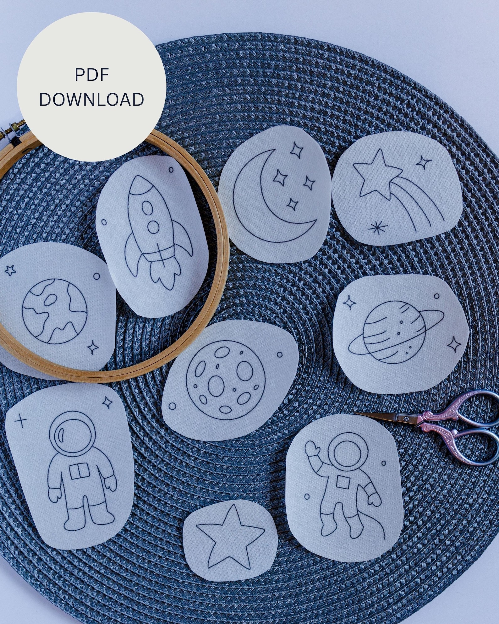 Space Embroidery Patterns: Astronaut, Rocket, Planets Stick and Stitch ...