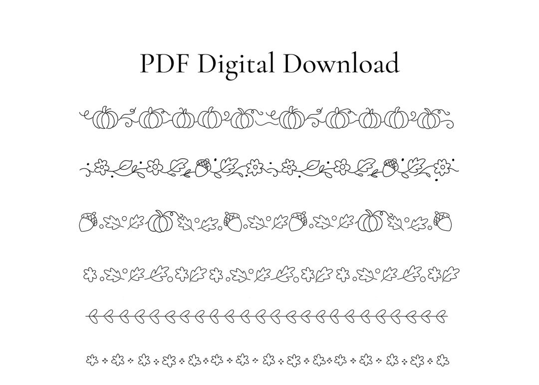 Fall Embroidery Border Patterns: Pumpkin, Acorn & Floral Designs (PDF ...