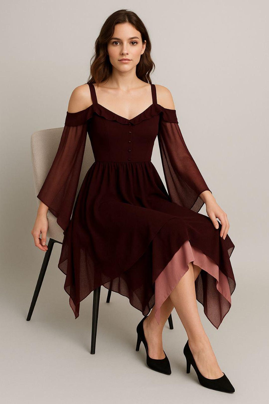 Satin Party Top: Elegant Bubble Hem, Plunging Neckline - Etsy