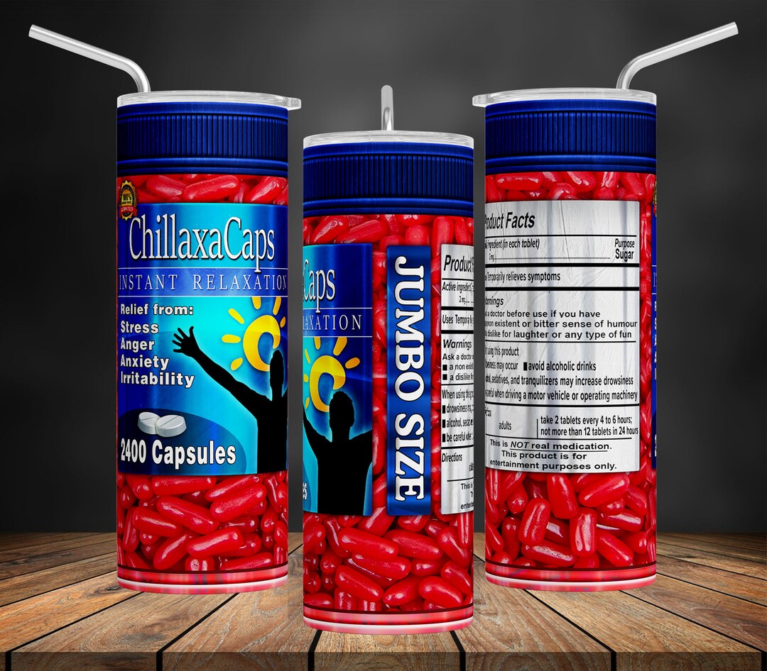 Fake Pills 20 Oz Funny Tumbler Wrap, Joke Pill Bottle Tumbler PNG ...