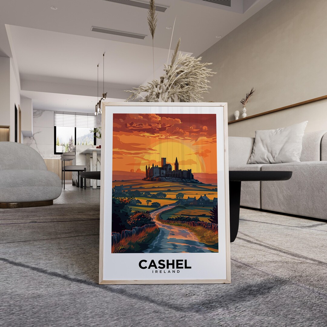 Rock of Cashel Ireland Travel Poster: Vintage Sunset Castle Print ...