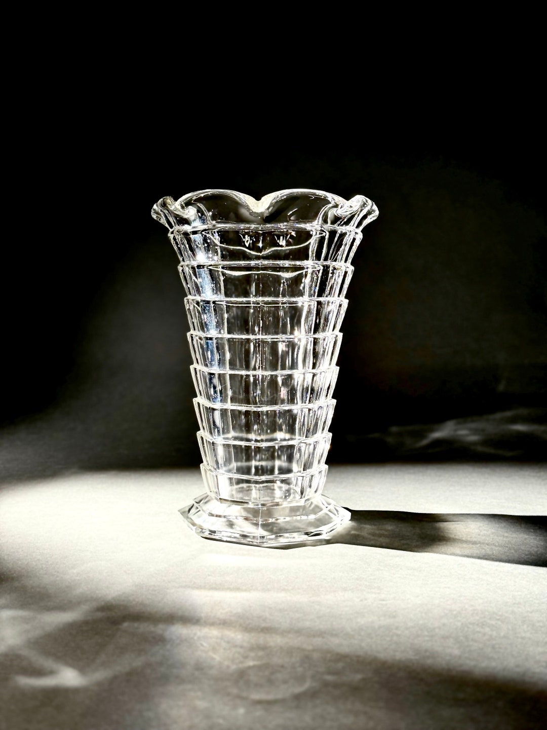 Rare Vintage Indiana Glass Crystal Vase With Ruffled Rim, Collectible ...