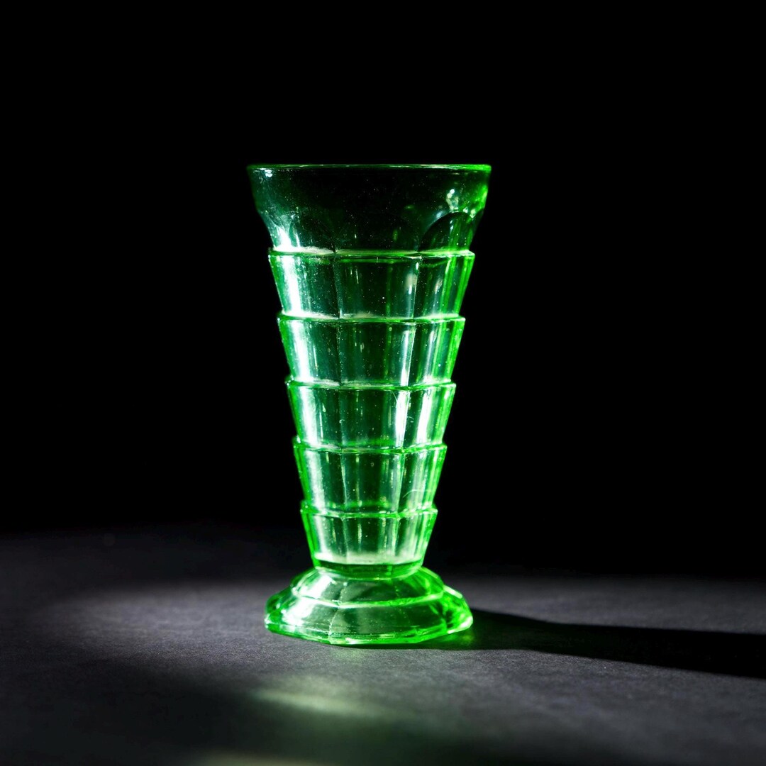 Rare Vintage Uranium Glass Tumbler: Tea Room Green Depression Era Uv ...