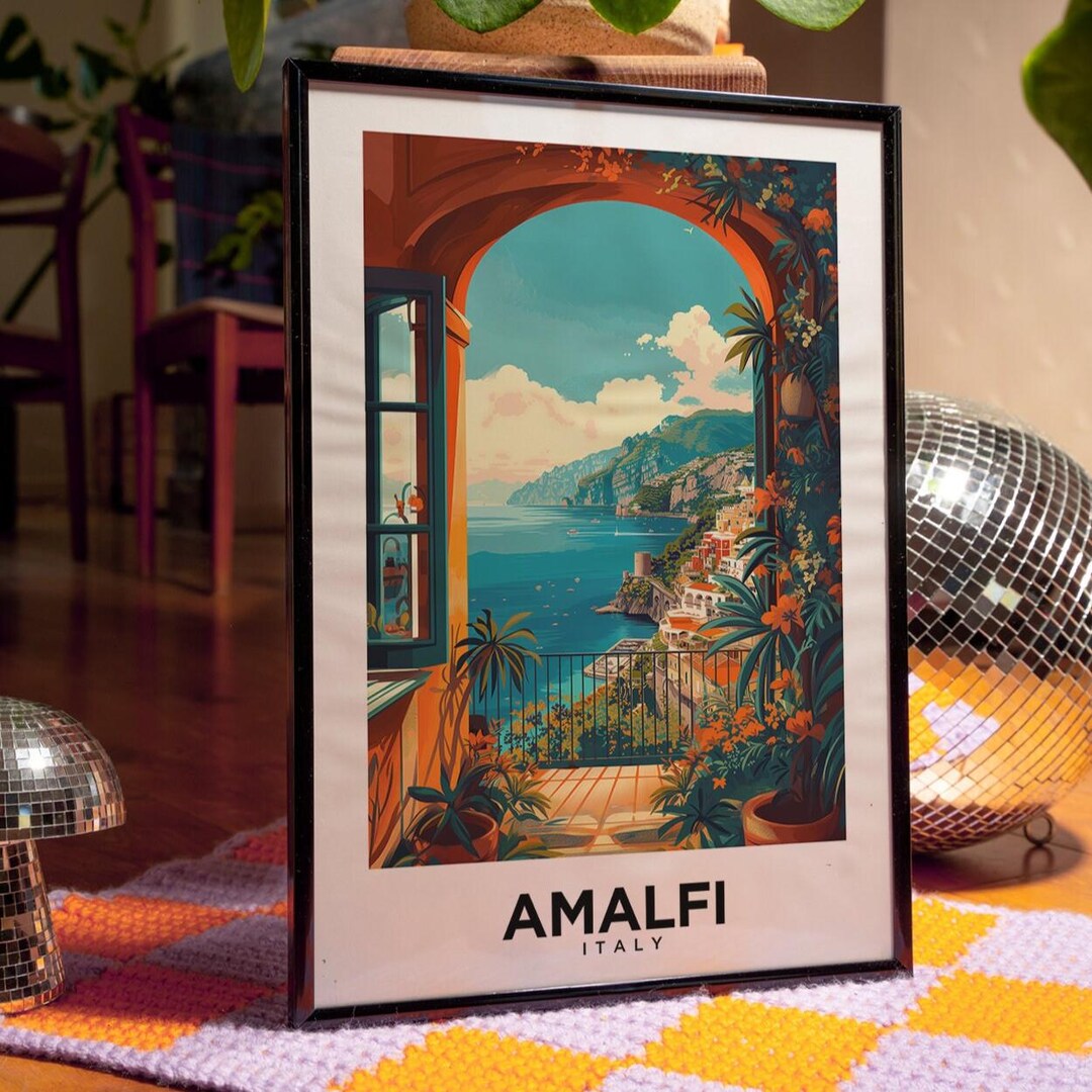 Amalfi Coast Travel Poster: Vintage Italy Art Print - Mediterranean ...