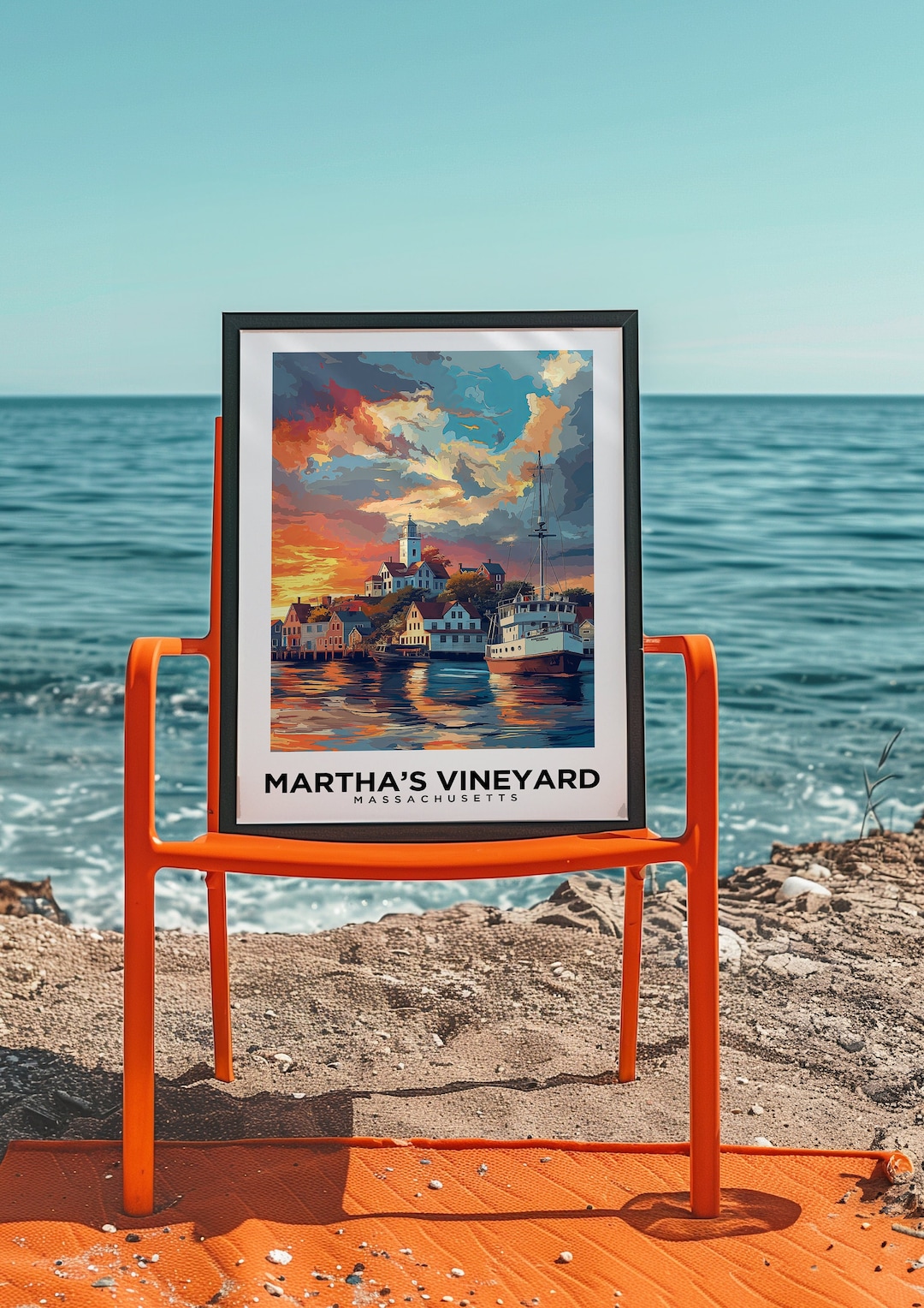 Martha's Vineyard Travel Poster Lighthouse Prints Home Decor Beach Wall ...