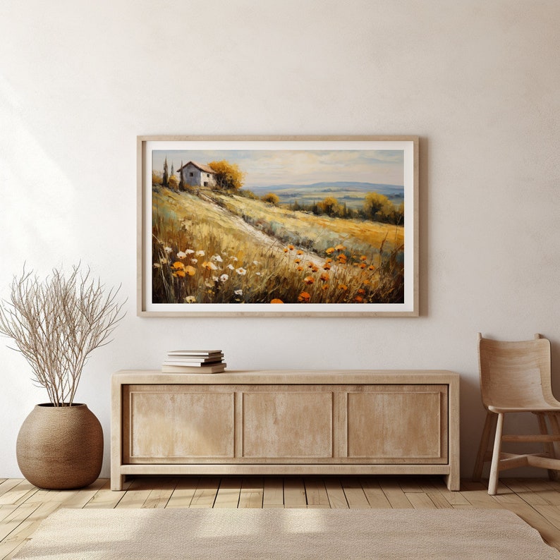 French Cottage Print Vintage Landscape Rustic Scenery Relaxing Tones ...